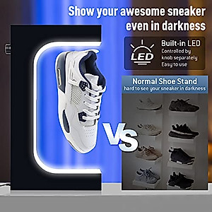 Alheka Levitating Shoe Sneaker Display, Magnetic Floating Shoe Display, Shoe Levitation with Separation Control on LED Light for Sneaker from 200-650g, Gift for Sneakerhead（Black with Shoe Stretcher）
