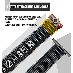 Garage Door Torsion Spring Set, Pair of 2" Electrophoresis Coated Garage Door Spring Replacement with 2 Non-Slip Winding Bars and Bearing, Minimum 16000 Cycles (.250x2x35")