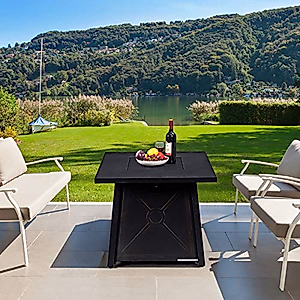 Giantex Gas Fire Table, 30 Inch Square Firepit Table 50,000BTU Fire Pits Tables w/ Waterproof Cover, ETL and CSA Certification Patio Auto-Ignition Propane Heater Fireplace Table w/ Lava Rock (Black)