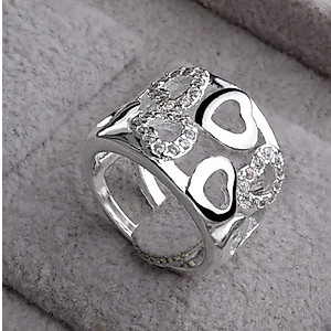 HUKQBUNX 925 Sterling Silver Multi Love Multi Gem Heart-Shaped Diamond Ring Square Crystal Zircon Women's Fresh Fashion Wedding Engagement Ring Size 7-9 (Size 9)