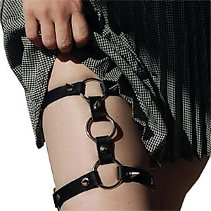 Bodiy Punk Leg Chain Black Gothic Rave Halloween Accessories Rivet Thigh Leg Body Chain Jewelry for Women and Girls (Black-02)