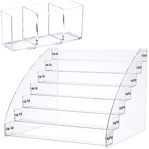 CDOKY Large 7-Tier Acrylic Paint Organizer with 3-Compartment Pen Holder, Space-Saving Paint Organizer Set Durable Acrylic Oil Paints Tubes Ink Bottle Tool Storage