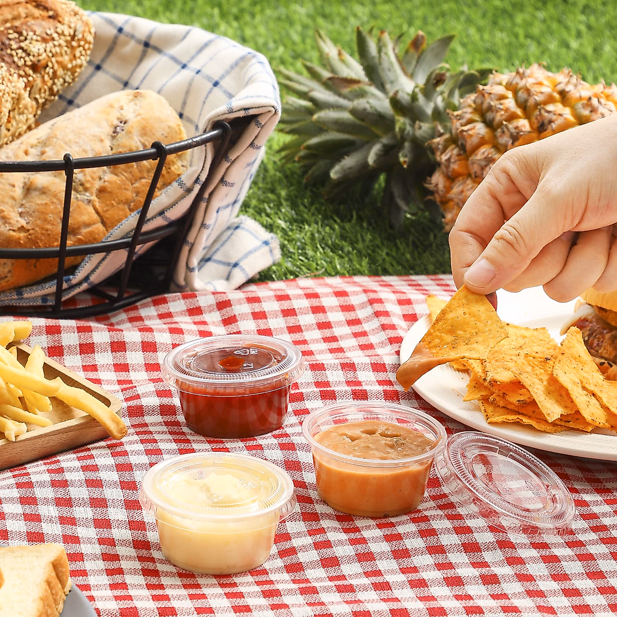 [650 Sets - 2 Oz ] Jello Shot Cups, Small Plastic Containers with Lids, Airtight and Stackable Portion Cups, Salad Dressing Container, Dipping Sauce Cups, Condiment Cups for Lunch, Party to Go, Trips