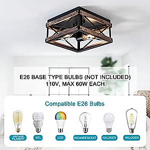 Mayful Flush Mount Light Fixture, 2-Light Rustic Ceiling Light Combine with Metal and Wood Frame, Farmhouse Flush Mount Ceiling Light for Kitchen Hallway Entryway Bedroom Porch Living Room…