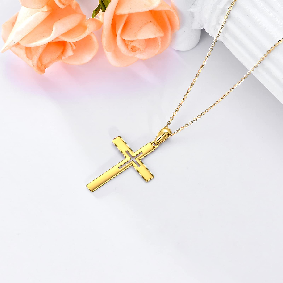 SISGEM 14K Solid Gold Cross Necklace for Women,Yellow Gold Faith Cross Pendant Necklaces Religious Jewelry Anniversary Birthday Gifts for Wife Mom 16''-18''
