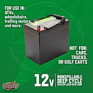 Interstate Batteries 12V 55Ah Deep Cycle Mobility Battery Group 22NF VRLA SLA AGM (UT Terminal) Rechargeable Replacement for ATVs, Scooters, Wheelchairs, Trolling Motors (DCM0055U)