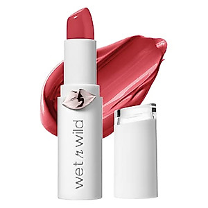 wet n wild Mega Last High-Shine Lipstick Lip Color, Infused with Seed Oils For a Nourishing High-Shine, Buildable & Blendable Creamy Color, Cruelty-Free & Vegan - Strawberry Lingerie