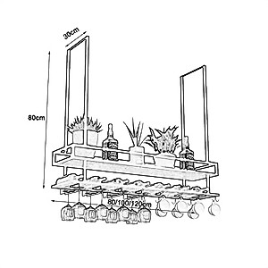 Ceiling Shelf Wine Rack, Hanging Shelf with Glass Holder, Iron Upside Down Stemware Goblet Wine Glass Holder,bar Wine Rack Hanging Flower Stand (Color : Black, Size : 120X30X80CM)