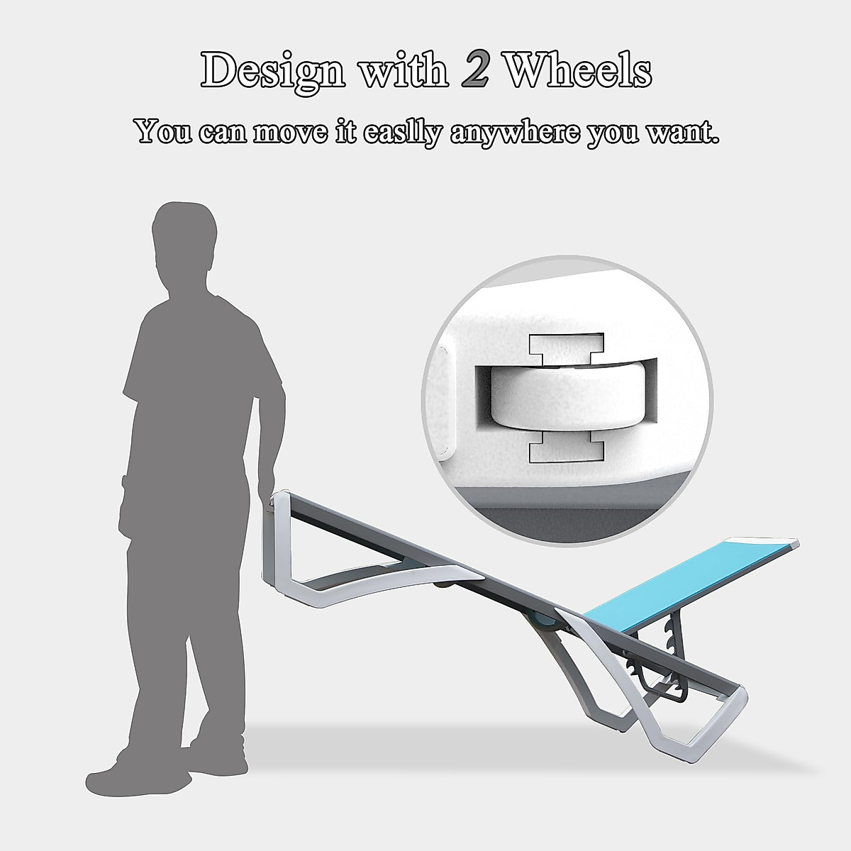 Domi Outdoor Chaise Lounge - Aluminum Adjustable Patio Lounge,Plastic Pool Lounge Chair (2 Aqua Lounges W/Table)