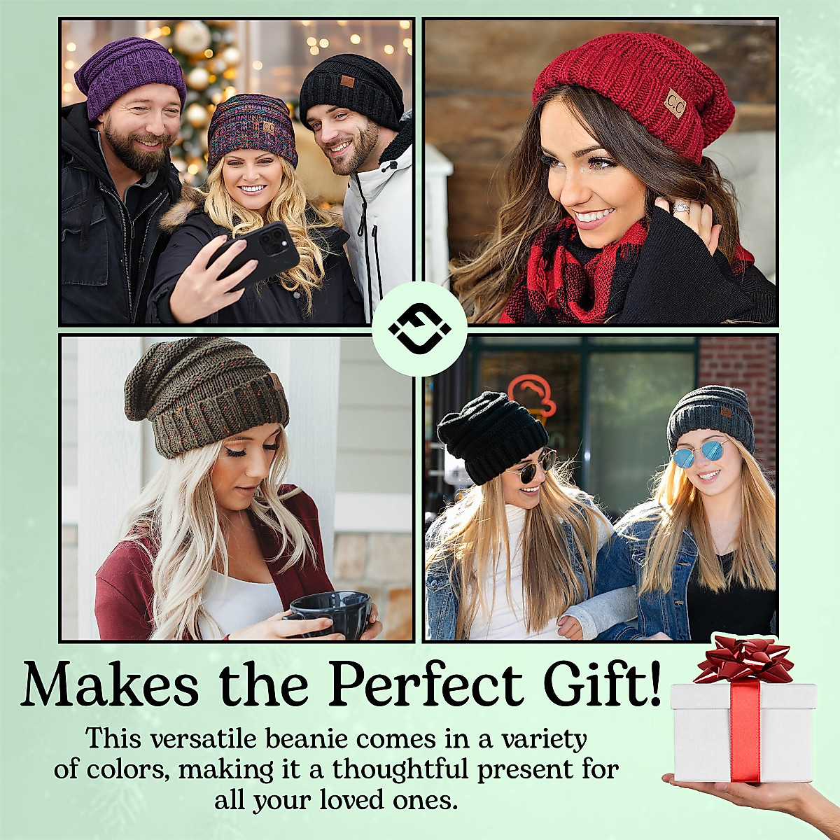 Funky Junque Oversized Slouchy Beanie for Women - Soft Warm Chunky Cable Knit Hat, One Size, Four-Tone Mix (Yellow, Hot Pink, Turquoise, Pink)