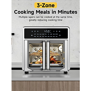 Air Fryer 15.8 Qt,French Door Toaster Oven Combo Compact Countertop Design,18 Presets & 1 Preheat & 1 Light,Easy Clean,Simple Panel,Multi Cooking,4 Accessories,Stainless Steel,Kitchen Elite