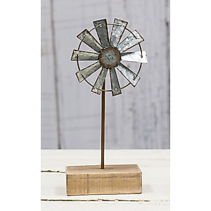CWI Gifts Simple Windmill Table Sitter - 9 inch Galvanized Metal Windmill - Farmhouse Tabletop Decor