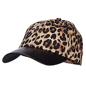 MG Leopard Print Cap with Leather Bill - Brown OSFM