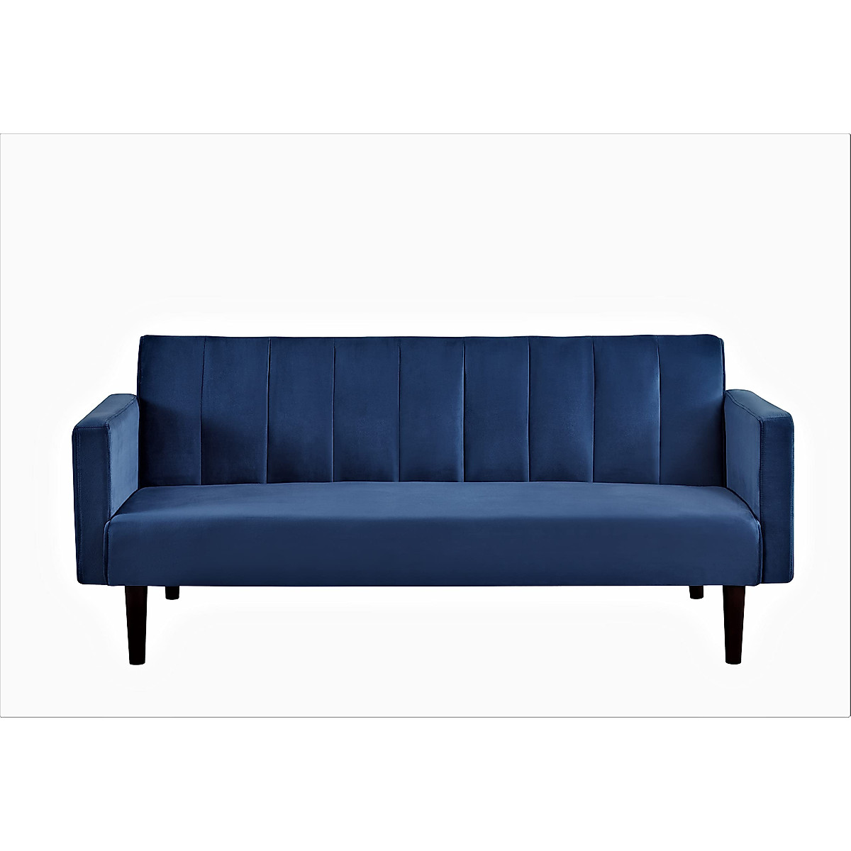 Container Furniture Direct Regal Modern Convertible Full Out Futon Sofa Compact Channel Stitch Velvet Sleeper Couch Bed for Living Room, Bedrooms, Apartments, and Dorm, 72 Inch, Deep Blue