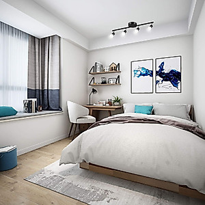 Ascher 4-Light LED Track Lighting Kit, Flexibly Rotatable Light Heads, 4 Way Ceiling Spotlight Black Finish, Including 4 GU10 LED Bulbs (4W 400LM Daylight White 5000K)