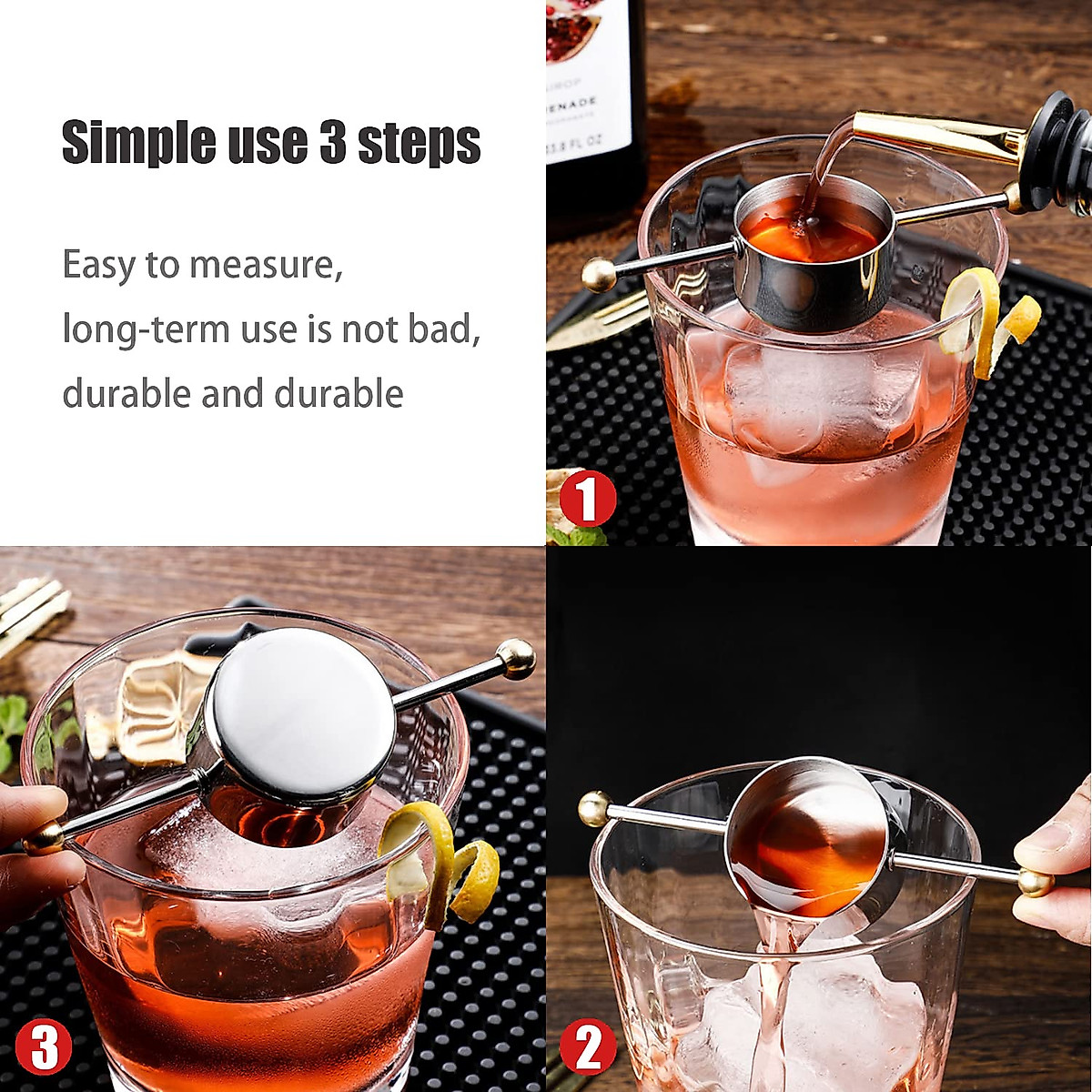 Stainless Steel Bar Jigger with Handle Measuring Tool for Whiskey Cocktail Tequila Liquor Barware 2 pcs (Silver)