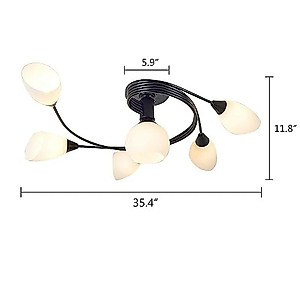 WEYUN Rustic Ceiling Lights Chandelier 6-Light Living Room Bedroom Office Pendant Lamp Fixture Modern Industrial Alabaster Glass Shades Ceiling Light Lamp for Dining Room