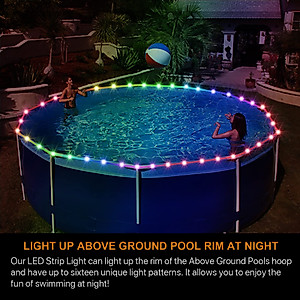 Eliteemo LED Pool Lights for Above Ground Pools, 15Ft Remote Control Submersible Rim Lights, C Battery Box, 16 Color Change by Yourself, Waterproof, Bright to Play at Night Outdoors