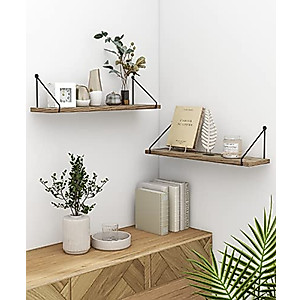 SUMGAR 24 Inch Floating Shelves Long Shelf for Wall Decor, Rustic Large Wood Wall Mounted Hanging Storage Shelves with Black Metal Brackets for Bathroom Kitchen, Set of 2