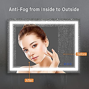 Butylux 32x24 inch Wall Mounted LED Bathroom Mirror with 3000K-6000K Dimmable, Anti-Fog, Lighted Bathroom Mirror with Smart Touch Button, Memory Function(Horizontal/Vertical)