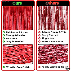 KatchOn, XtraLarge Red Streamers Party Decorations - 3.2x8 Feet, Pack of 2 | Red Christmas Backdrop for Christmas Decorations | Shiny Red Fringe Backdrop | Red Backdrop for Red Party Decorations