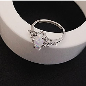 Genuine Marquise Ethiopian Opal Ring-Opal Cubic Zirconia Ring-October Birthstone Ring-925 Sterling Silver Engagement Ring-Opal Wedding Ring (7.25)