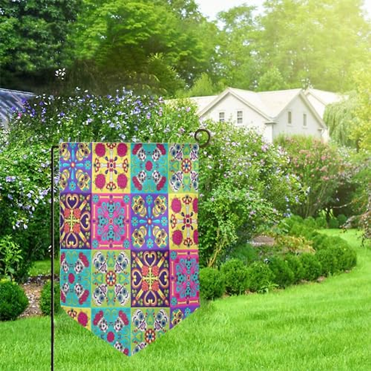 Mexican Talavera Tile Pattern Premium Garden Flags - Garden Decoration Flags/Yard Decoration Flags/Outdoor Garden Flags/Two Shapes Available