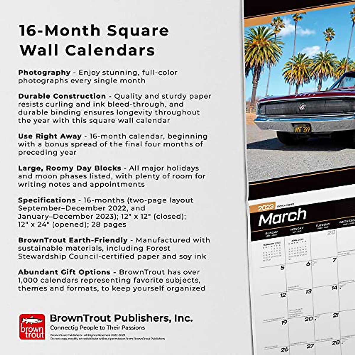 Dodge Charger OFFICIAL | 2023 12 x 24 Inch Monthly Square Wall Calendar | Foil Stamped Cover | BrownTrout | American Muscle Motor Car