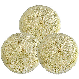 Wool Buffing Pad Kit 5" 3PCS 100% Natural Wool Car Auto Hook and Loop Grip Buffing Pad for Compound Cutting & Polishing for Car,Boats, Trucks and RVs Polishing Motorcycle Washing Machine