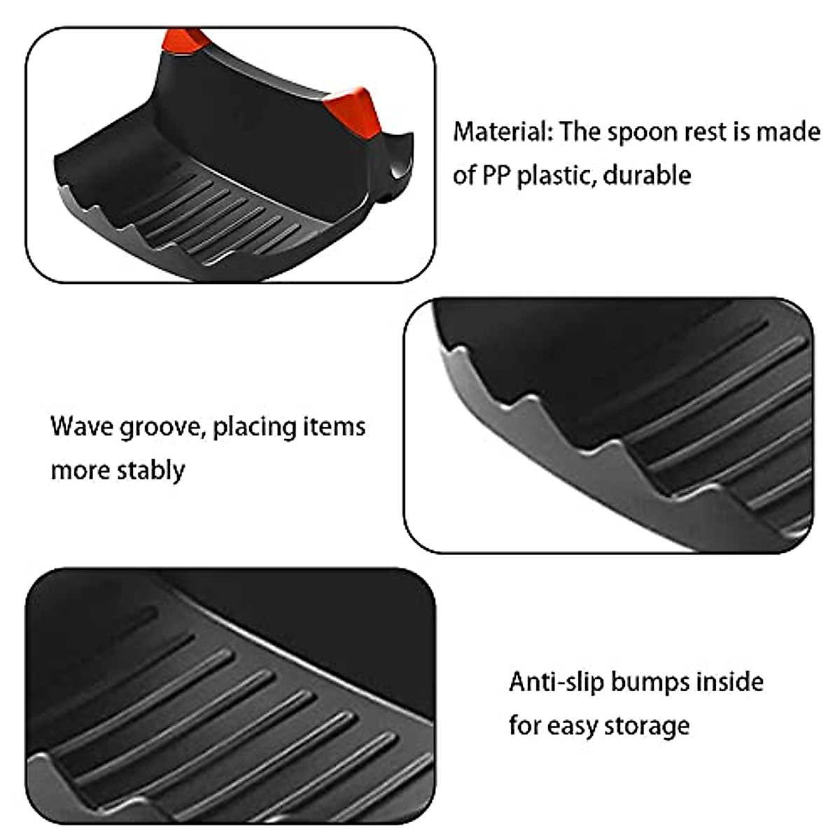 HAIQUANDJS Spoon Holder Nonslip Pot Lid Holder Multipurpose Kitchen Utensil Rack for Kitchen Cooking Tools Tableware(Food grade PP, Universal90%, Black)