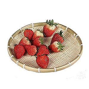 TimesFriend 100% Natural Handmade Woven Bamboo Basket Tray U Shape Holder Bulk Food Flat Shallow Basket Size 8inch 10inch 12inch 14inch 16inch Bulk for Customizing (Round, Set of 3)