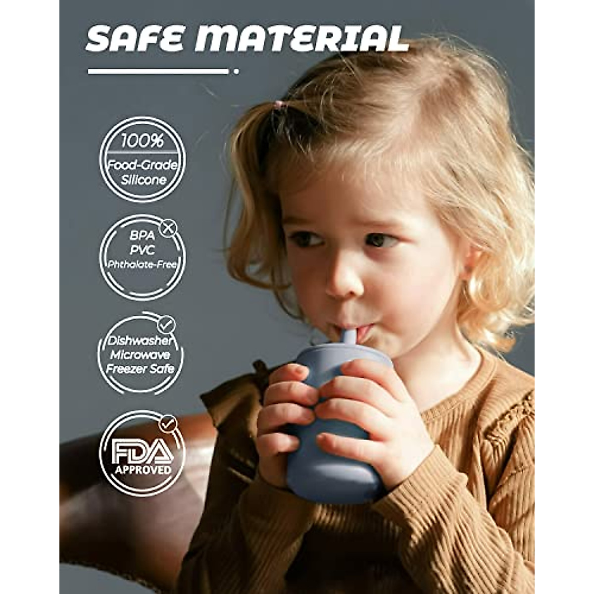 DF DUALFERV 2 Pcs Silicone Sippy Cup, Silicone Straw Cups for Toddlers, Baby Straw Cup, Silicone Sippy Cups for Baby 6 Months (Blue, Green)