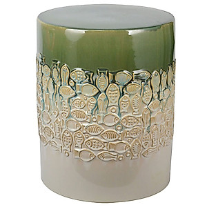 FAIRAH Decorative Ceramic Garden Stool, Glazed Gradient Color Embossed Fish Shoe Changing Stool Drum Stool, Suitable for Outdoor Garden, Living Room, Terrace, Etc. (Color : Gradient Green)