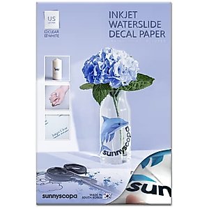 Sunnyscopa Waterslide Decal Paper for INKJET Printer - CLEAR, US LETTER SIZE 8.5"X11", 20 SHEETS, Personalized Water Slide Transfer Transparent Printable paper - DIY Custom for Tumblers, Glasses, Mug