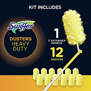 Swiffer Dusters Heavy Duty Extender Handle Starter Kit (1 Handle, 12 Dusters)