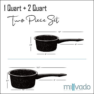 Millvado 2 Pack Granite Saucepans: Naturally Nonstick Sauce Pots - Speckled Enamel Ware Cookware – 1 and 2 Quart Sauce Pans for Cooking and Boiling - Granite Pot for Stovetop, Campfire, Outdoor Stove