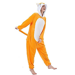 ABENCA Women Fox Onesie Pajama Costume Adult Animal Halloween Christmas Cosplay Onepiece, L