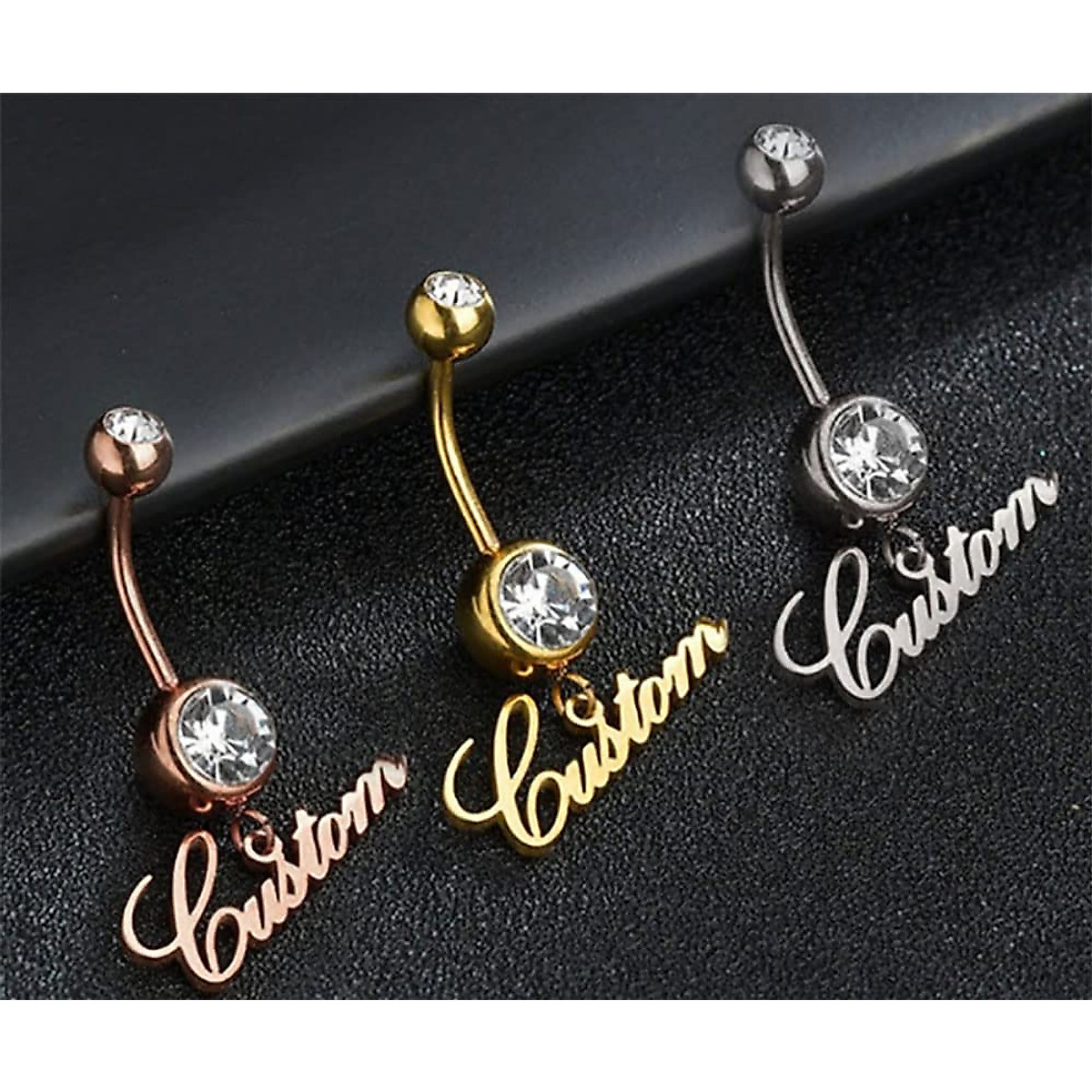 LELOUCHY Personalised Name Plate 14G Belly Button Ring 925 Sterling Silver/Gold Birthstone Navel Ring for Women