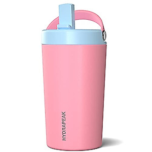 Hydrapeak Junior 14oz Insulated Kids Water Bottle with Straw Lid - Stainless Steel Double Walled and Leak-Proof Insulated Kids Water Bottle for School (Bubblegum/Cloud)