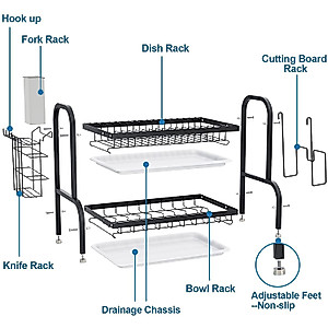 Dish Drying Rack (16.7"), Kitchen Organization Storage Shelf Stainless Steel Dish Drainer Rust-poof Dish Racks for Organizer Home Kitchen Counter with Drainboard, Utensil Holder, Cutting Board Holder