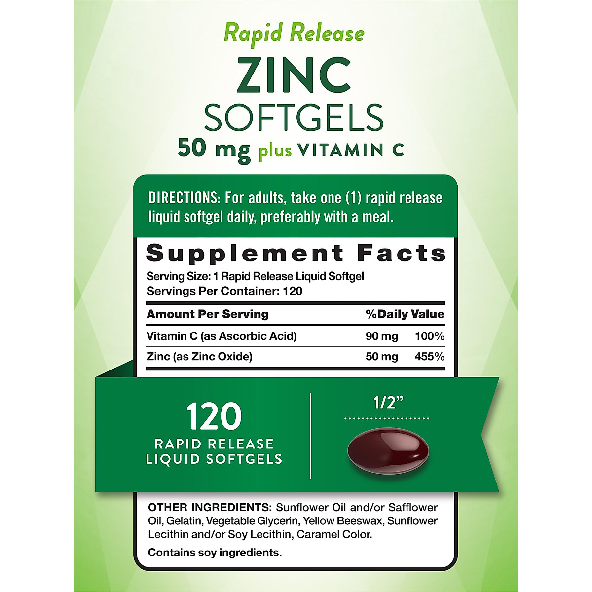 Nature's Truth Zinc with Vitamin C | 50mg | 120 Softgels | Non-GMO & Gluten Free Supplement