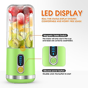 neza Portable Blender, Personal Blender Smoothies and Shakes, Mini Blender with 6 Blades, 15.2 Oz Multifunctional and BPA Free, USB Rchargeable Portable Juicer, With Travel/Gym/Office, Green