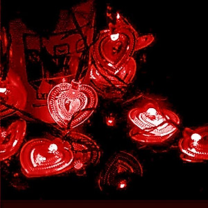 WONFAST Solar Heart String Lights, Waterproof 20ft 30LED Heart-Shaped 8 Mode Solar Starry Wedding Party Ambiance Lighting Fairy Lights for Outdoor Garden Home Christmas Valentine's Day Decor(Red)