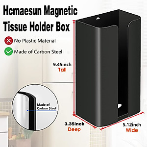 Hcmaesun Magnetic Tissue Holder Glove Dispenser Holder and Trash Bag Holder for Kitchen, Holds Boxes of Tissues, Trash Bag, Gloves, Mount onto Fridge Kitchens or in Garages, Workshops, Black