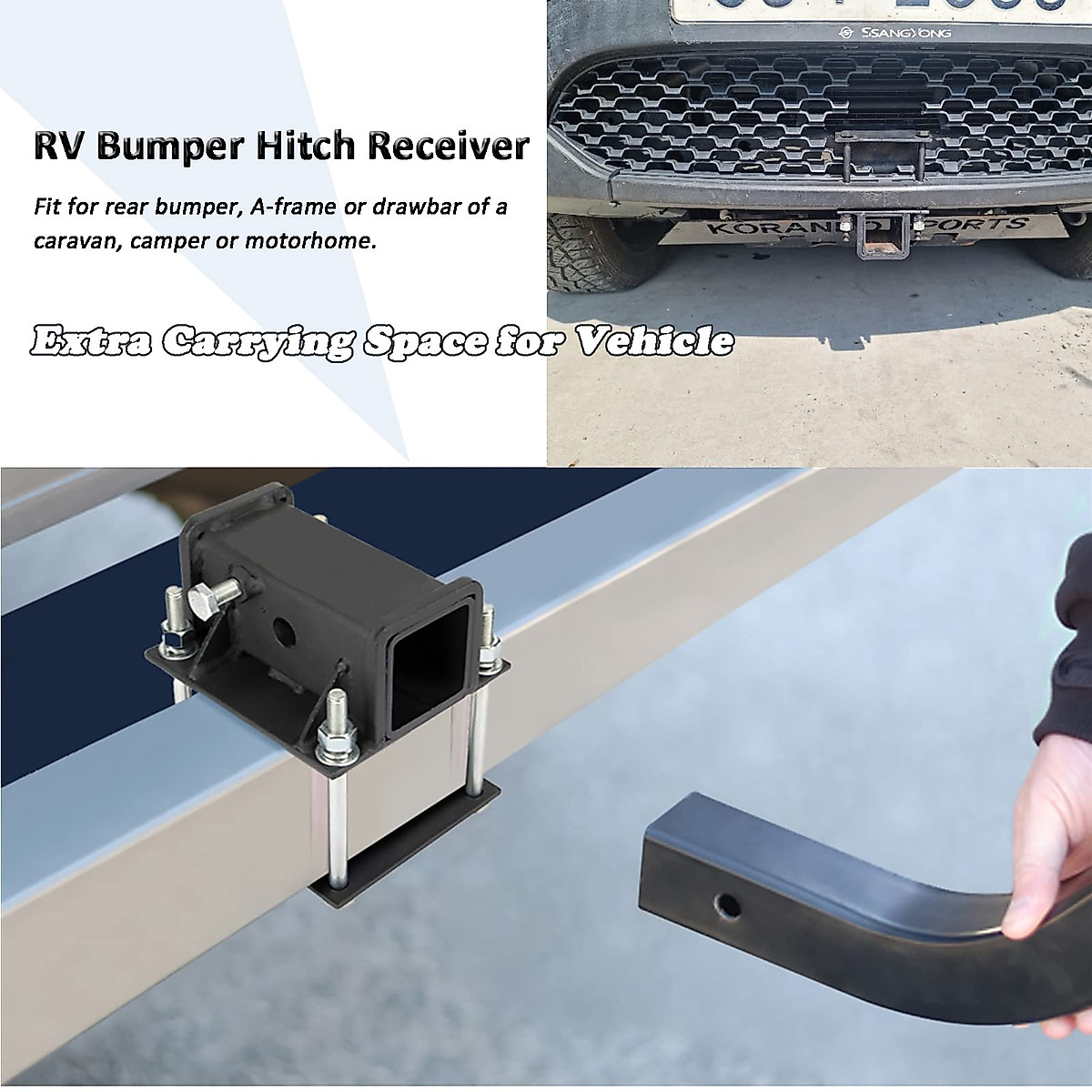RV Bumper Hitch Receiver 2 inch Fits for 4-4.5 inches Bumper Trailer Cargo Carrier Bike Racks