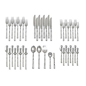 UPware 45-Piece Bamboo Shaped Flatware Set, 18/8 Stainless Steel Silverware Cutlery Set, Service for 8 with Serving Set, Mirror Polished, Dishwasher Safe (Bamboo)