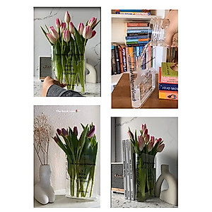 Puransen Book Vase for Flowers, Acrylic Clear Book Flower Vase, A Book About Flowers Vase, Unique Home/Bedroom/Office Accent Flowers Vase Decor(Clear - B)