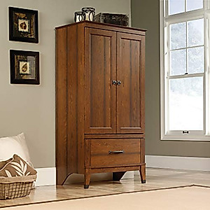 Sauder Carson Forge Armoire, Washington Cherry Finish & Shoal Creek Dresser, Oiled Oak Finish