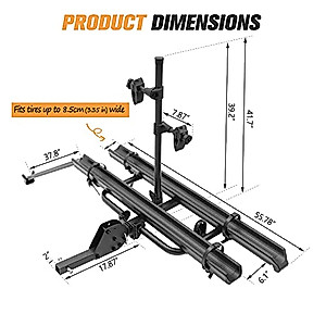 Hitch Mounted eBike Rack 2-E Bike Platform - SAN HIMA Tray Style Folding Ebike Carrier with Ramp Tire Tie Down Strap Foldable for 2-inch Hitch