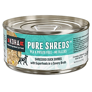 KOHA Pure Shreds Duck Entrée for Cats, Single Meat Wet Cat Food 2.8oz Cans (Pack of 24)